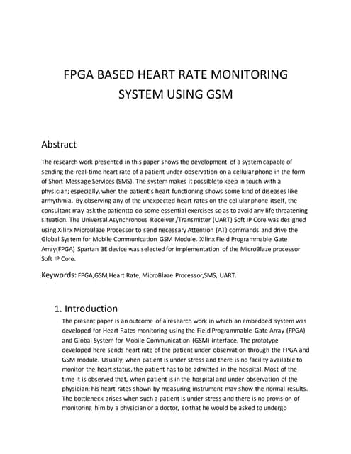 Ecg Based Heart Rate Monitoring System Implementation Using Fpga For Low Power Devices And