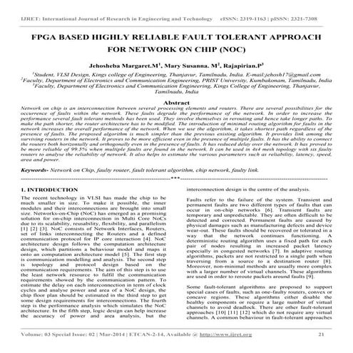 Fpga Based Highly Reliable Fault Tolerant Approach For Network On Chip 5351