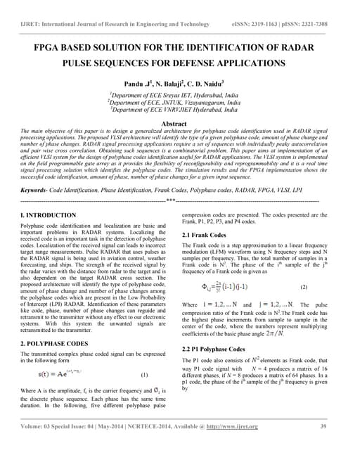 Fpga based solution for the identification of radar pulse sequences for ... Fpga based solution for the identification of radar pulse sequences for ...