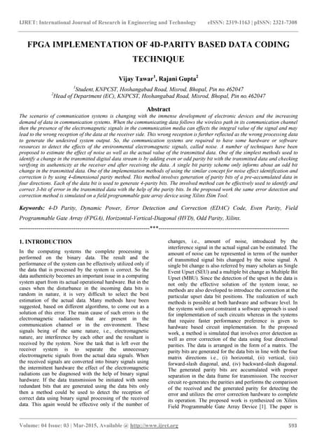 Fpga Implementation Of 4 D Parity Based Data Coding Technique Pdf 5527