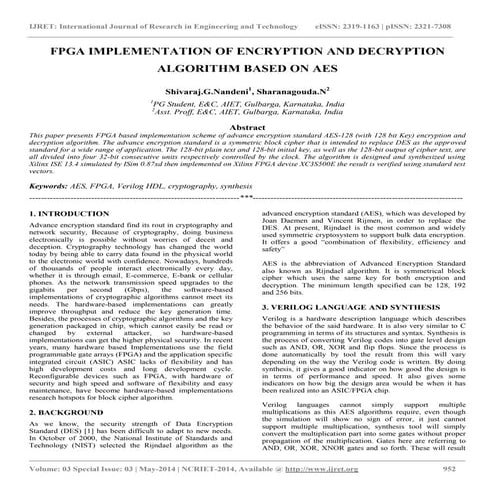 Fpga Implementation Of Encryption And Decryption Algorithm Based On Aes 5256