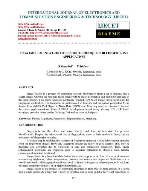 Fpga Implementation Of Fusion Technique For Fingerprint Application Pdf