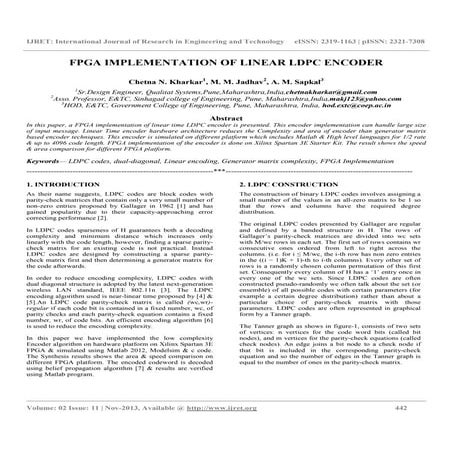 Fpga Implementation Of Linear Ldpc Encoder Pdf