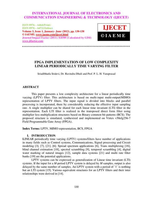 Fpga Implementation Of Low Complexity Linear Periodically Time Varying
