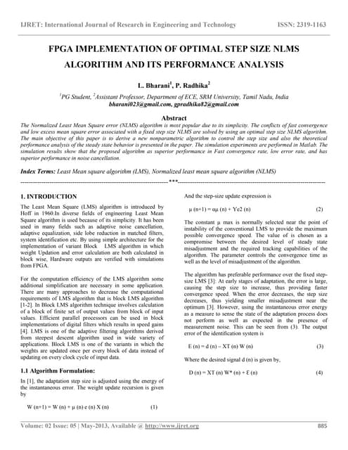 Fpga Implementation Of Optimal Step Size Nlms Algorithm And Its Performance Analysis Pdf
