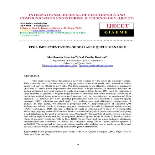 Fpga implementation of scalable queue manager | PDF