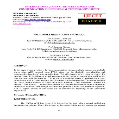 Fpga implemented ahb protocol | PDF