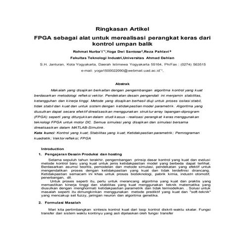 Fpga sebagai alat untuk merealisasi perangkat keras dari kontrol umpan ...