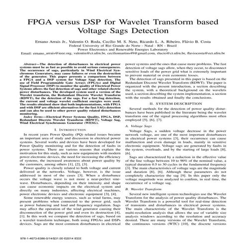 Fpga Versus Dsp For Wavelet Transform Based Voltage Sags Detection Pdf 7585
