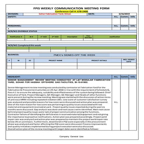 Fpis weekly highlight week # 19 week ending may 13 , 2018