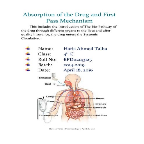Absorption of Drug and First Pass Mechanism | DOCX