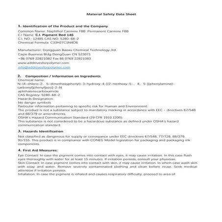 Pigment red 146 red fbb 5280-68-2 material safety data sheet msds sds ...