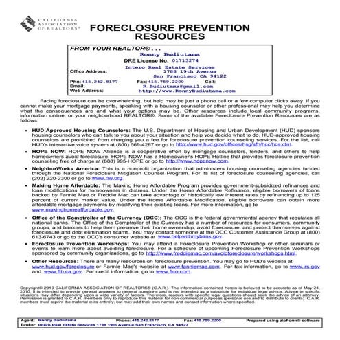 Foreclosure Prevention Resources 5242010 | PDF | Home Financing | Personal Debt