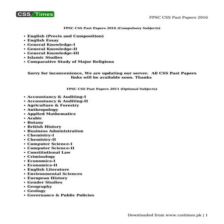 Fpsc css past papers 2016 | PDF