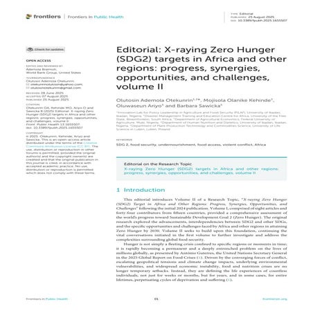 Editorial: X-raying Zero Hunger (SDG2) targets in Africa and other ...