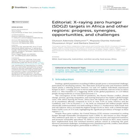 Editorial: X-raying Zero Hunger (SDG2) targets in Africa and other ...