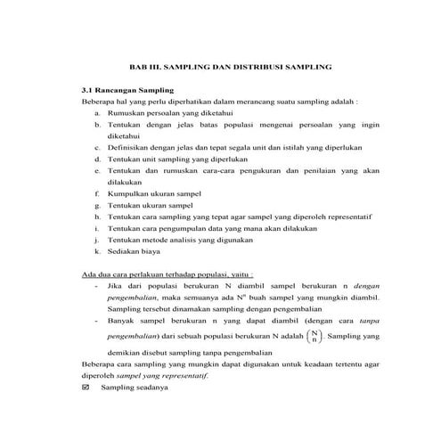 Fp unsam 2009 bab iii distribusi sampling | PDF