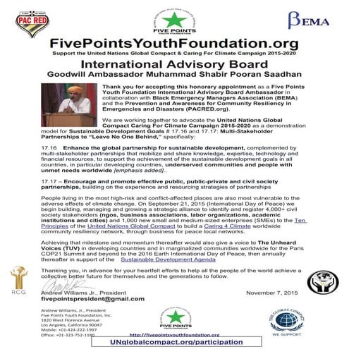 Five Points Youth Foundation Goodwill Ambassador Muhammad Shabir Pooran ...