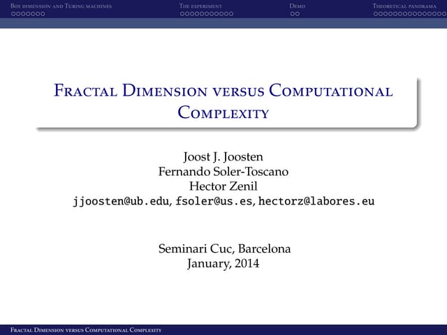 Fractal Dimension Versus Computational Complexity Ppt