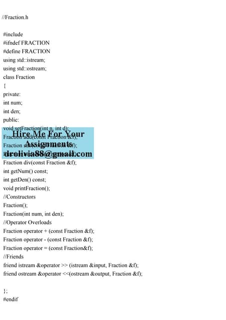 Program 2 Fraction Class Problem For This Programming Aspdf 4369