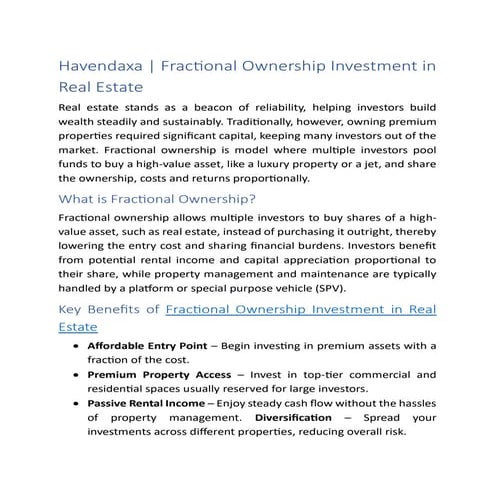 What is Fractional Ownership in Real Estate and How Does it Work | PDF