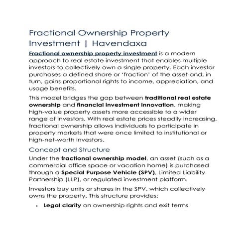 Fractional Ownership Property Investment | Havendaxa | DOCX