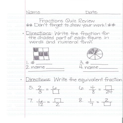 Fractions Quiz Review | PDF