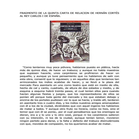 IDIOMAS. Fragmento de la Quinta Carta de Relación de Hernan Cortés | DOCX