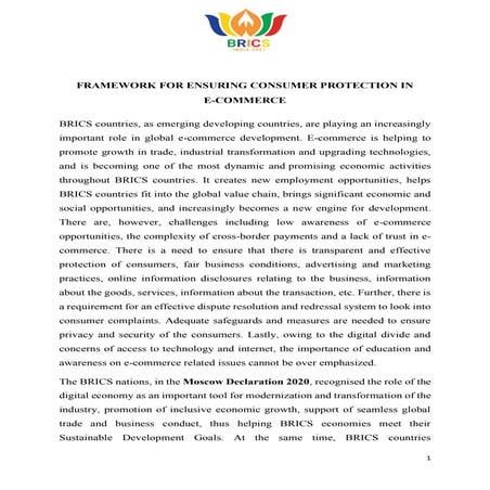 BRICS Framework for Ensuring Consumer Protection in E-commerce | PDF