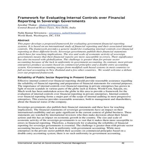 Framework For Evaluating Internal Controls Over Financial Reporting In ...