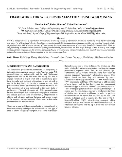 Framework For Web Personalization Using Web Mining Pdf