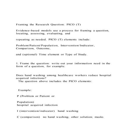 Framing the Research Question PICO (T) Evidence-based mod | DOCX