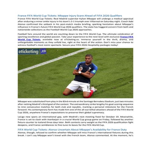 France FIFA World Cup Tickets Mbappe Injury Scare Ahead of FIFA 2026 Qualifiers.pdf