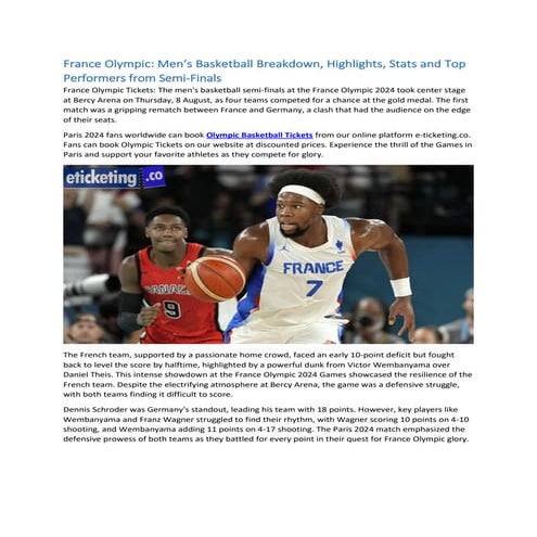 France Olympic Men’s Basketball Breakdown, Highlights, Stats and Top Performers from Semi-Finals.pdf