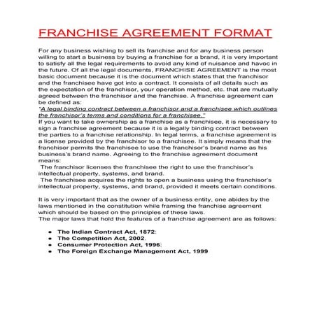 Franchise agreement sample | PDF