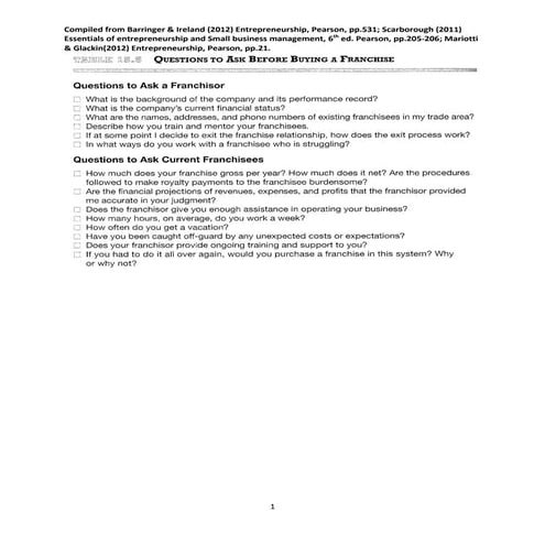 Franchise evaluation checklist | PDF