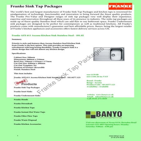 Franke sinks-taps-packages | PDF