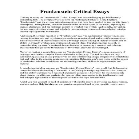 Frankenstein Critical Essays. Frankenstein Essay.docx.pdf ...