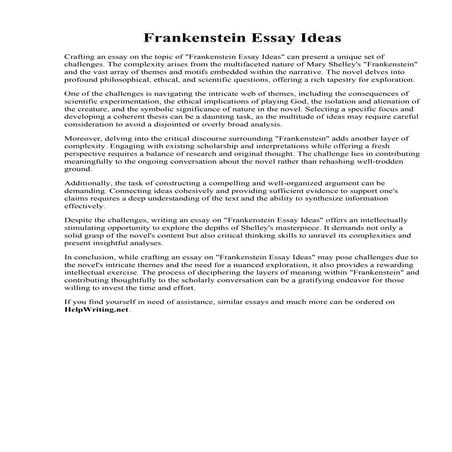 Frankenstein Essay Ideas | PDF