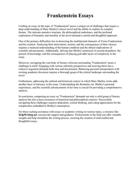 Frankenstein Isolation Essay. Universidad Cristiana Logos | PDF