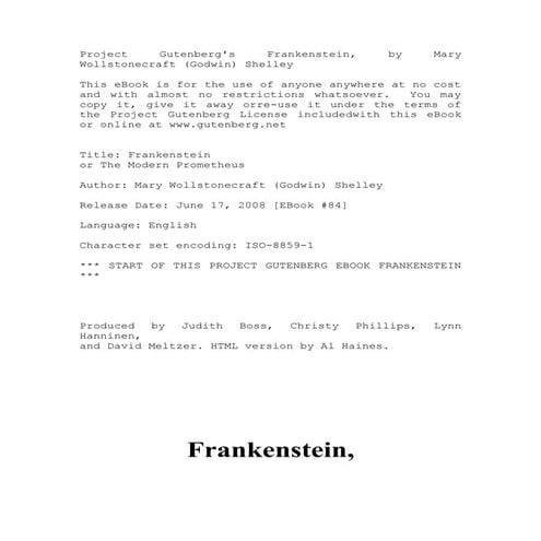 Frankenstein project group assignment sheet