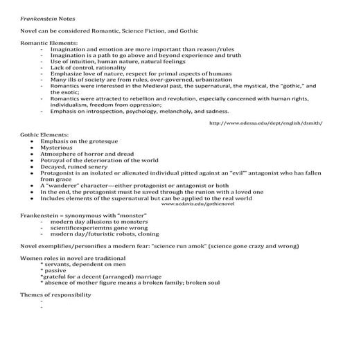 Frankenstein project group assignment sheet