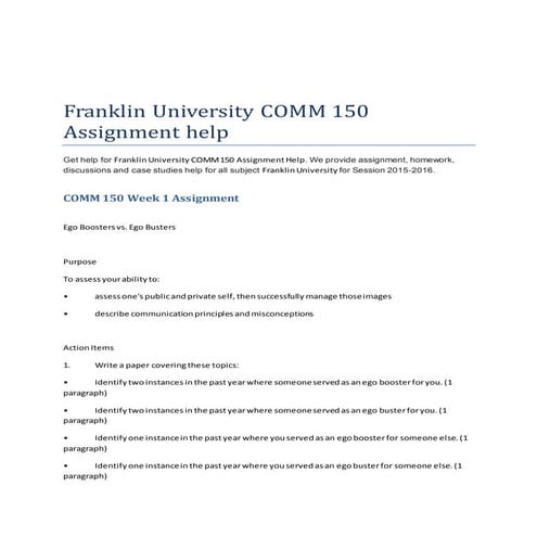 Franklin university comm 150 assignment help | DOCX