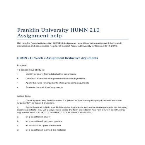 Franklin university humn 210 assignment help | PDF
