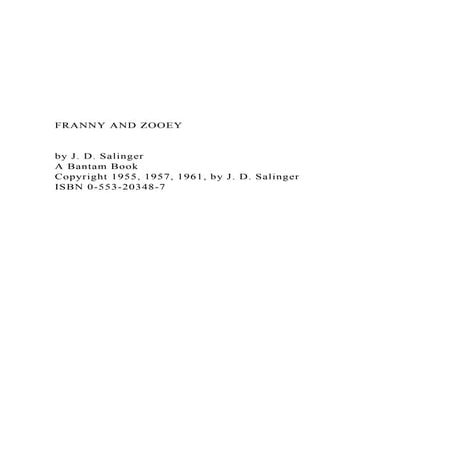 FRANNY AND ZOOEY by J. D. Salinger A Bantam B.docx