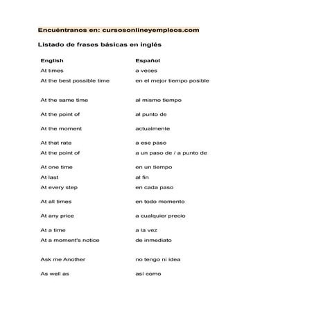 Frases basicas en ingles | PDF
