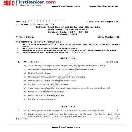 Model question paper Engg Mechanics | PDF