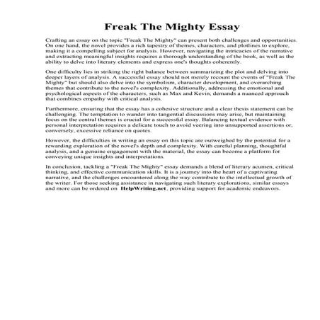 Freak The Mighty Essay | PDF