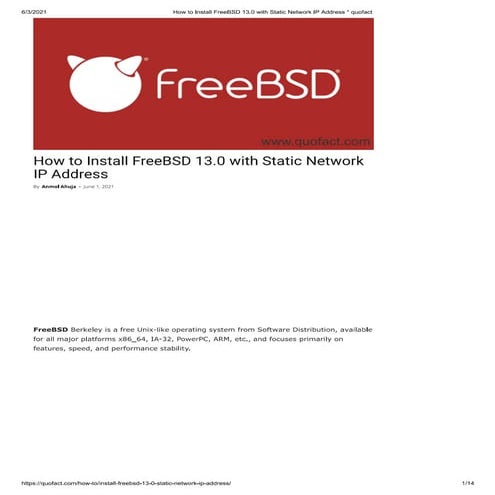 How To Install Freebsd 130 With Static Network Ip Address Pdf