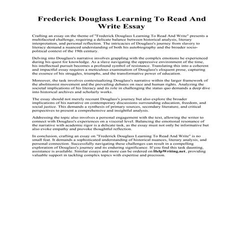 Frederick Douglass Learning To Read And Write Essay | PDF